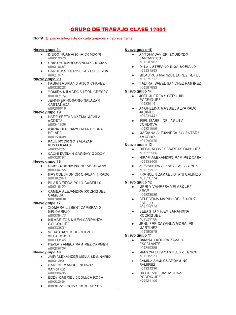 Grupo de Trabajo Clase 12004 | PDF