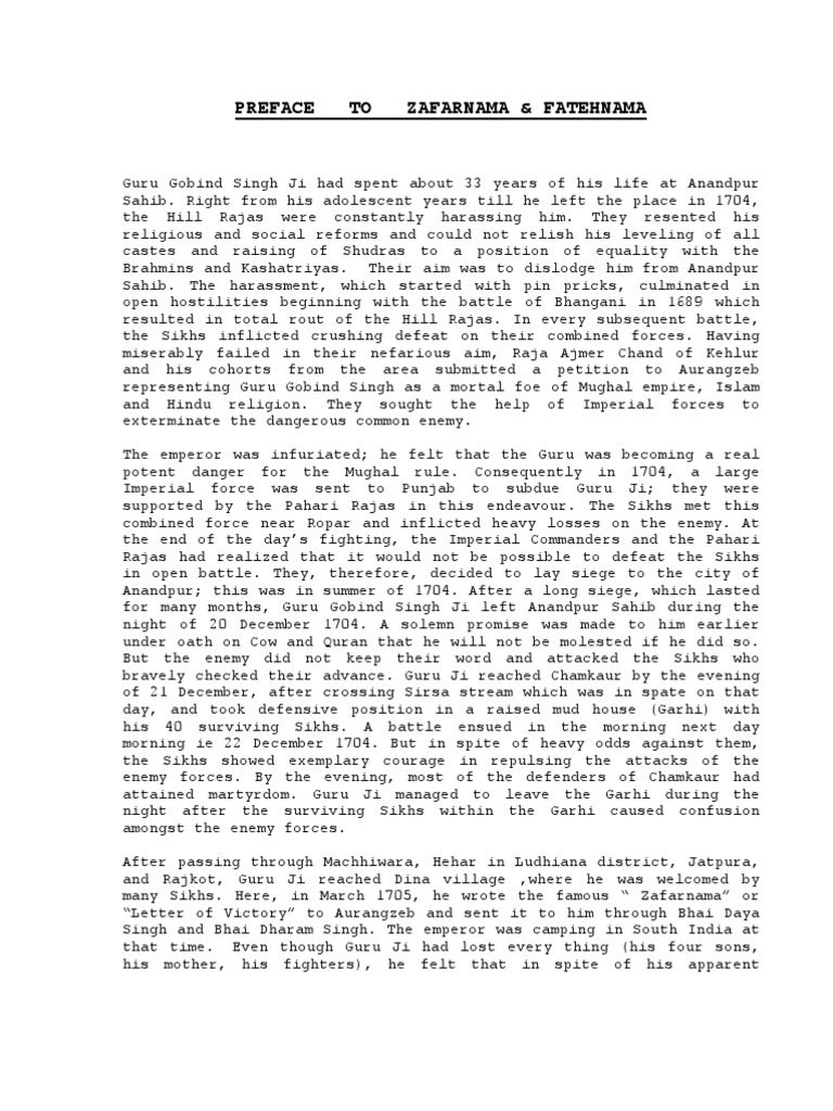 Zafarnama With Meanings | PDF | Punjab | Indian Religions