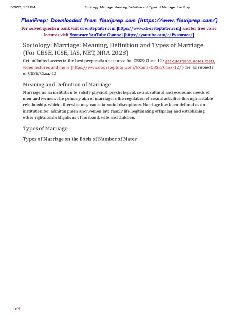 Sociology of Marriage: Meaning & Types | PDF | Marriage | Social ...