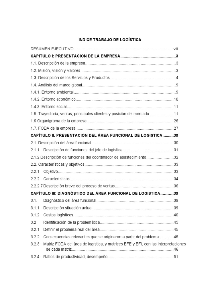 Indice Trabajo de Logística | PDF | Logística | Análisis FODA