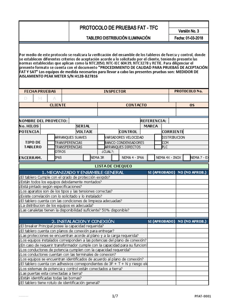 Formato Pruebas Fat | PDF | voltaje | Electromagnetismo