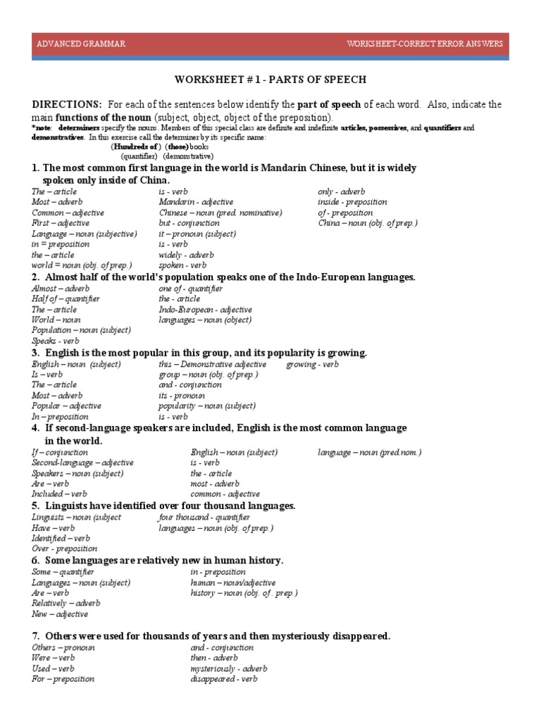 Advanced Grammar Error Correction Worksheet | PDF | Verb | Noun