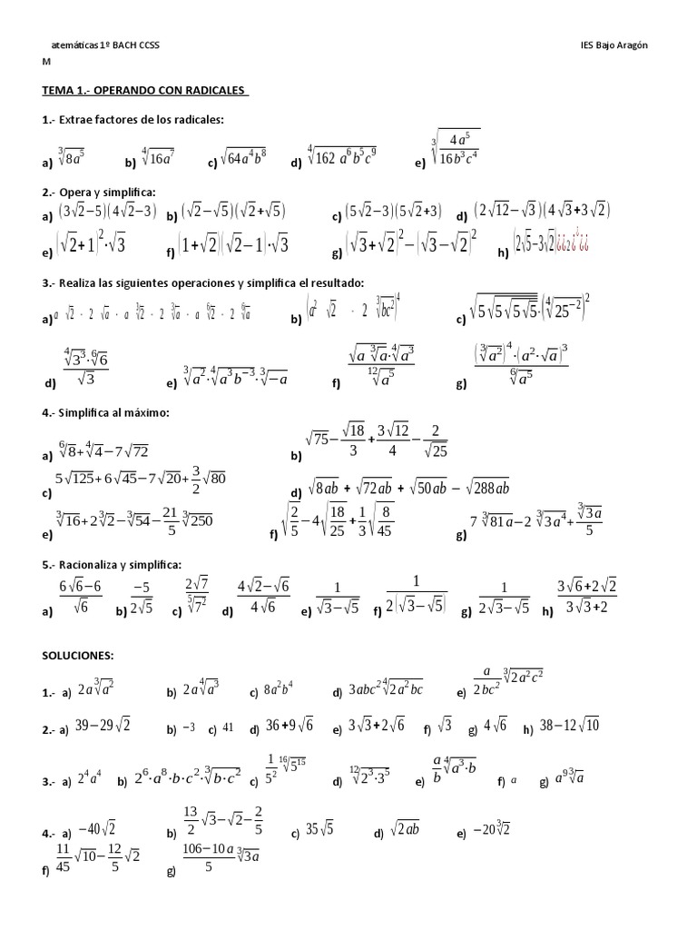 Operaciones con Radicales en Matemáticas | PDF | Ajedrez