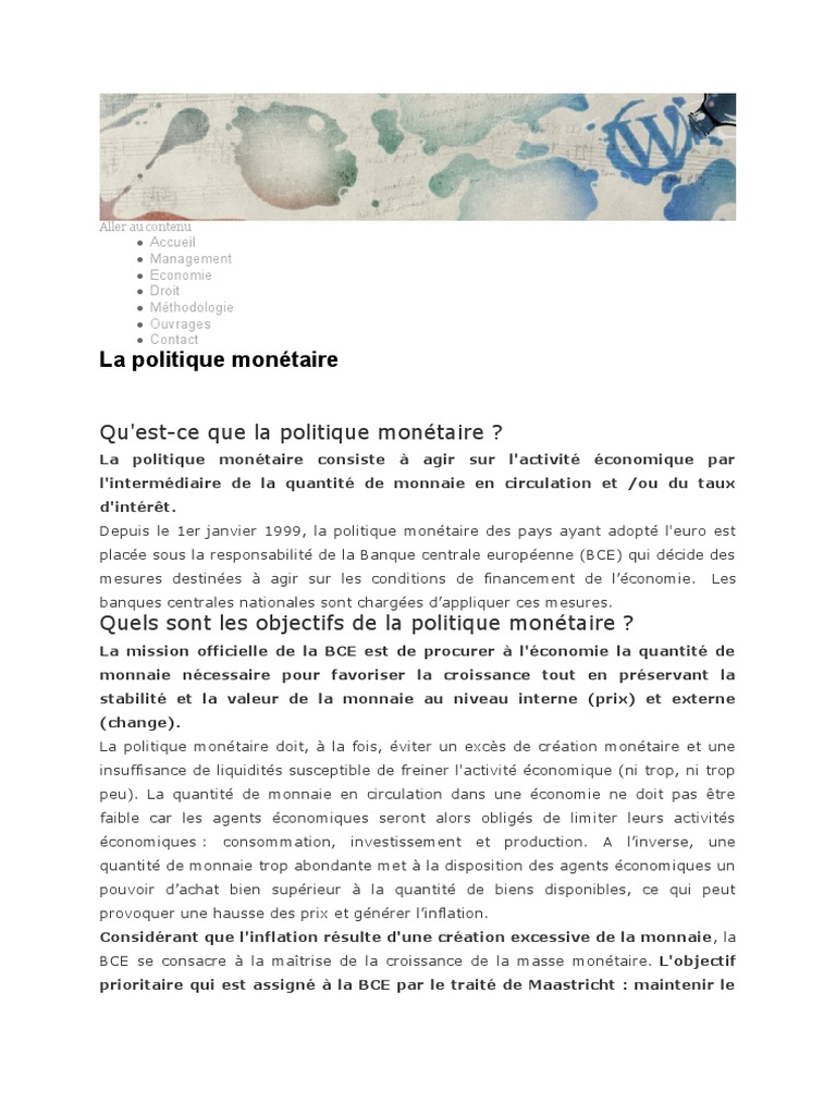 Politique Monétaire et BCE : Objectifs et Instruments | PDF | Politique ...