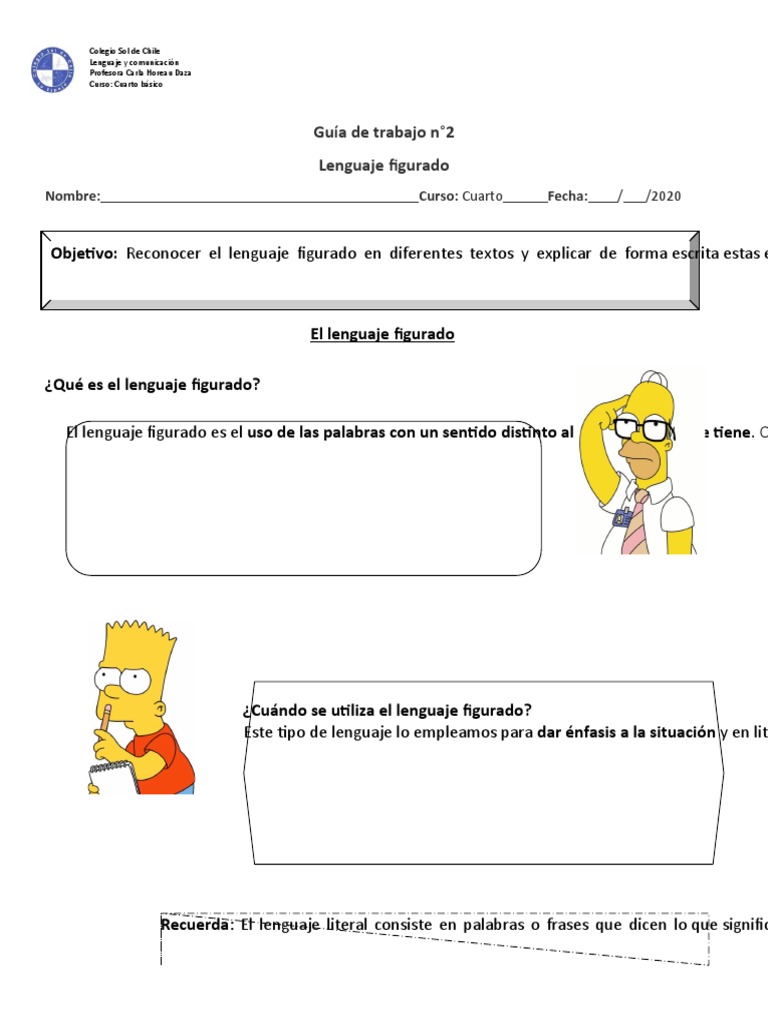 Guía de Lenguaje Figurativo 4° Básico | PDF | Artes del Lenguaje y ...