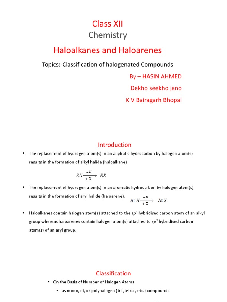 Class 12 Chapter 10 Haloalkanes and Haloarenes-1 | PDF | Chemical ...