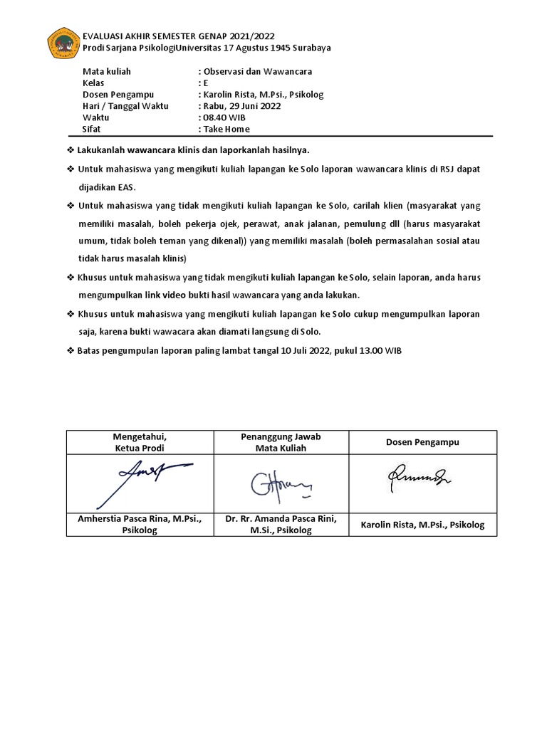 EAS Observasi Wawancara Kelas E | PDF