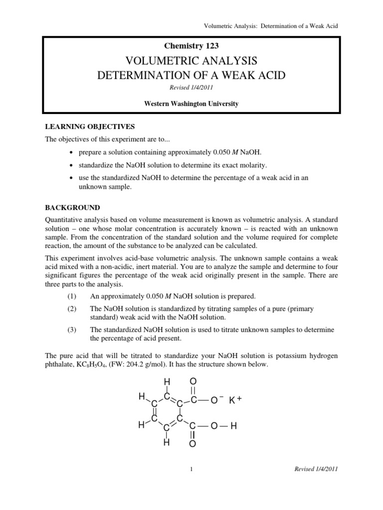 Lab 2 - KHP - Volumetric Analysis | PDF | Titration | Chemistry