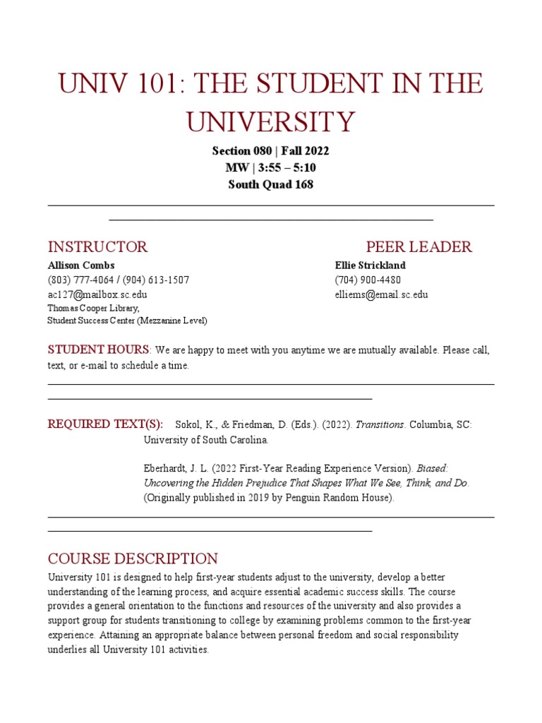 f22 U101 Section 080 Syllabus | PDF | Academic Integrity | Cognition