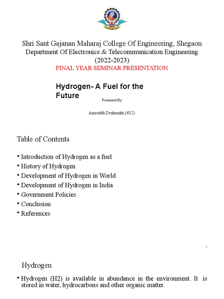 Final Year Seminar PPT | PDF | Hydrogen | Fuels