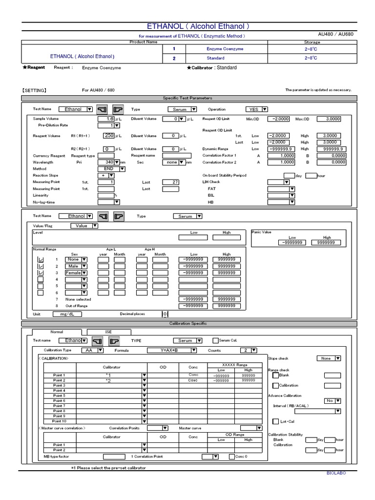 Ethanol (Biolabo) For Au480, A680 | PDF | Enzyme | Chemistry