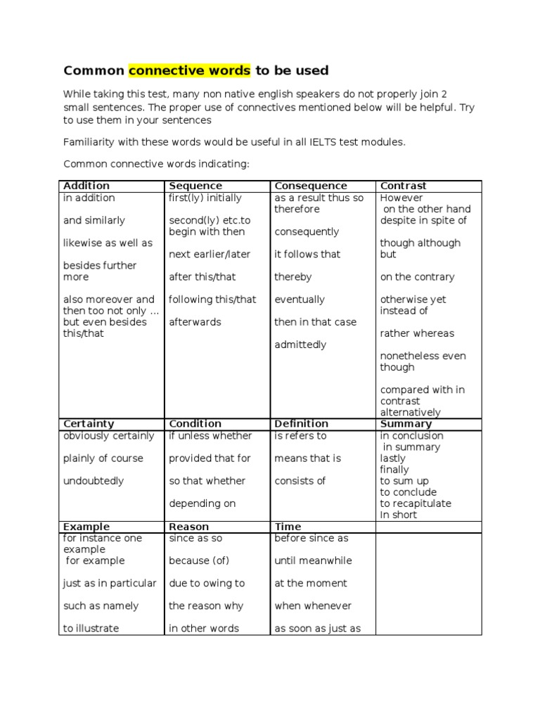 Connective Words | PDF | Foreign Language Studies