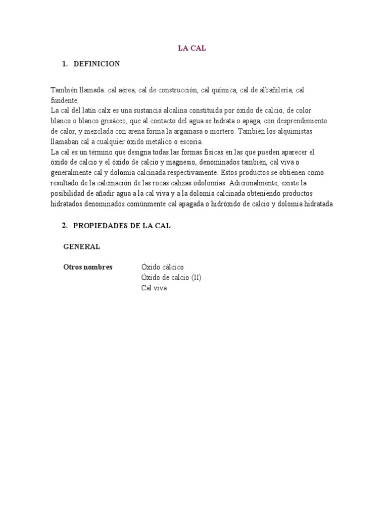 LA CAL, Composición Química, Usos y Aplicaciones | PDF | Química ...