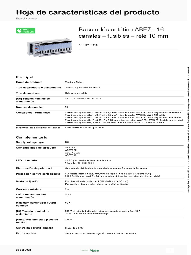 Modicon Abe 7 - Abe7p16t215 | PDF | Relé | Cantidades fisicas