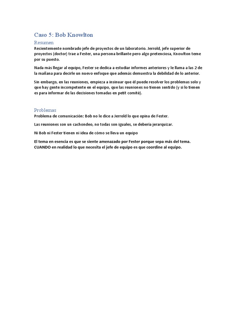 Caso 5 Bob Knowlton Case Solution | PDF | Relaciones personales, crianza y desarrollo personal ...