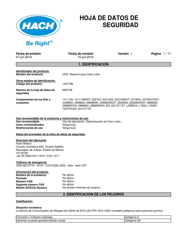 HDSM - 0991 - DPD, Reactivo para Cloro Libre - 15.06.2016 | PDF ...