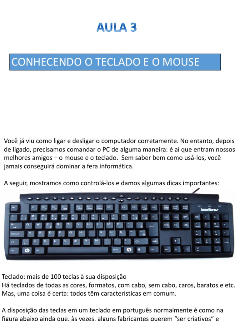 3 Aula Teclado e Mouse | PDF | Janela (informática) | Teclado de computador