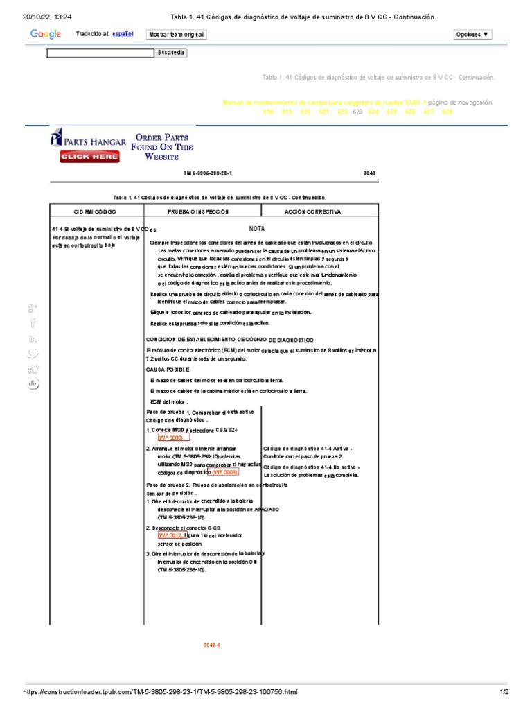 Tabla 1. 41 Códigos de Diagnóstico de Voltaje de Suministro de 8 V CC - Continuación | PDF ...