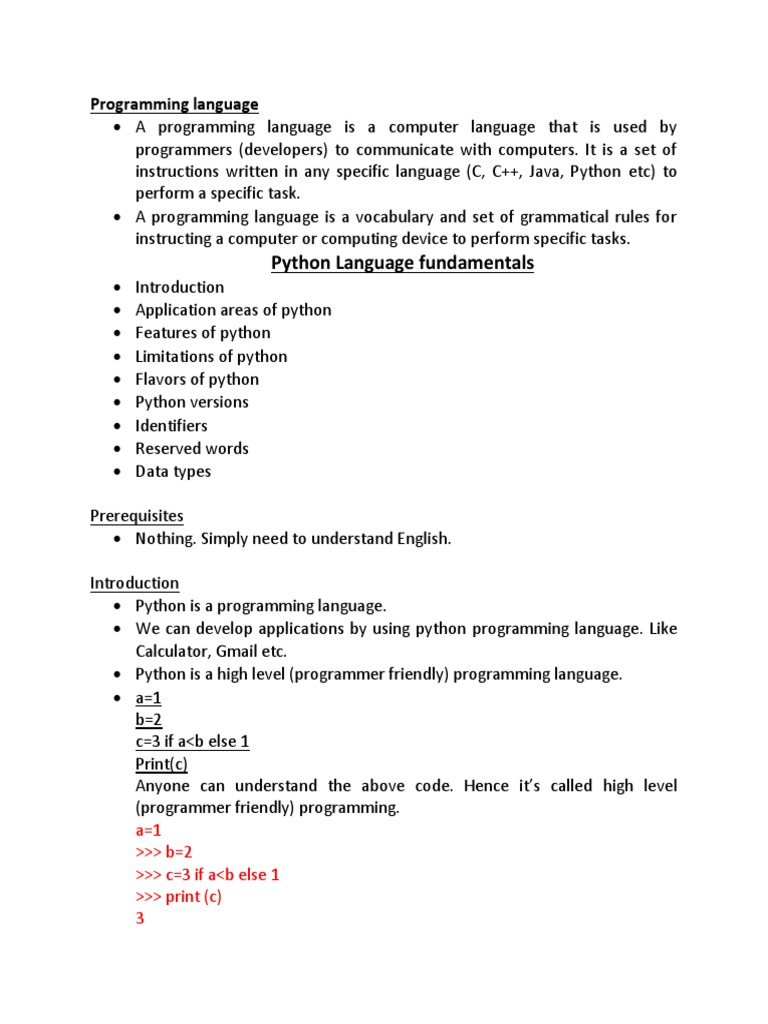 Python Language Fundamentals Pdf Python Programming Language