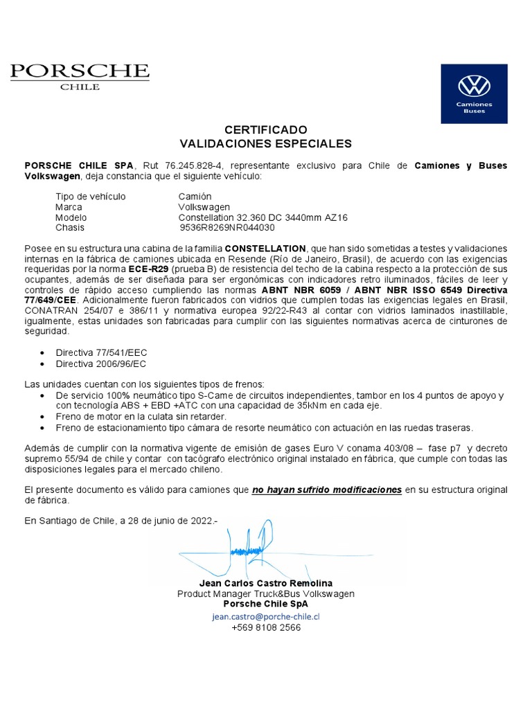 Certificado ECE-R29 - Chasis - NR044030 | Descargar gratis PDF | Camión ...