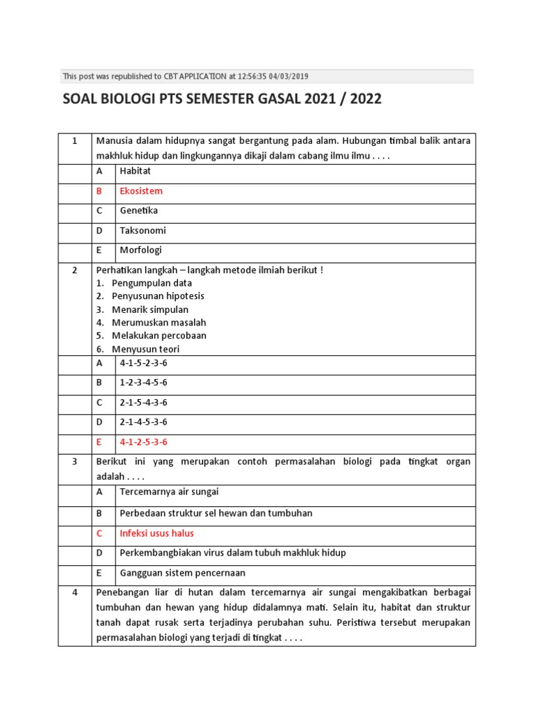 PTS Biologi Semester Gasal 2021 - 2022 | PDF