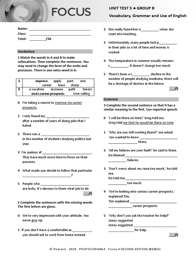 Prospects.: © Pearson 2020 Photocopiable Focus 4 Second Edition | PDF ...