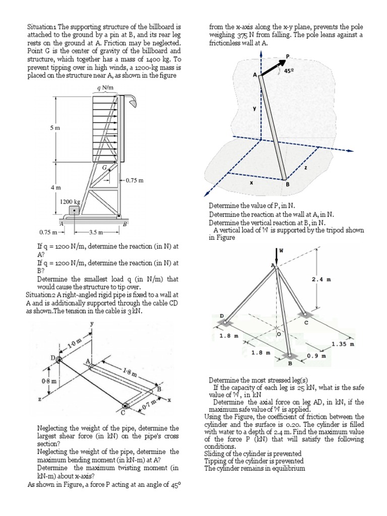 Analysis of Structural Systems Under Loading Conditions: Determining Reactions, Tensions ...