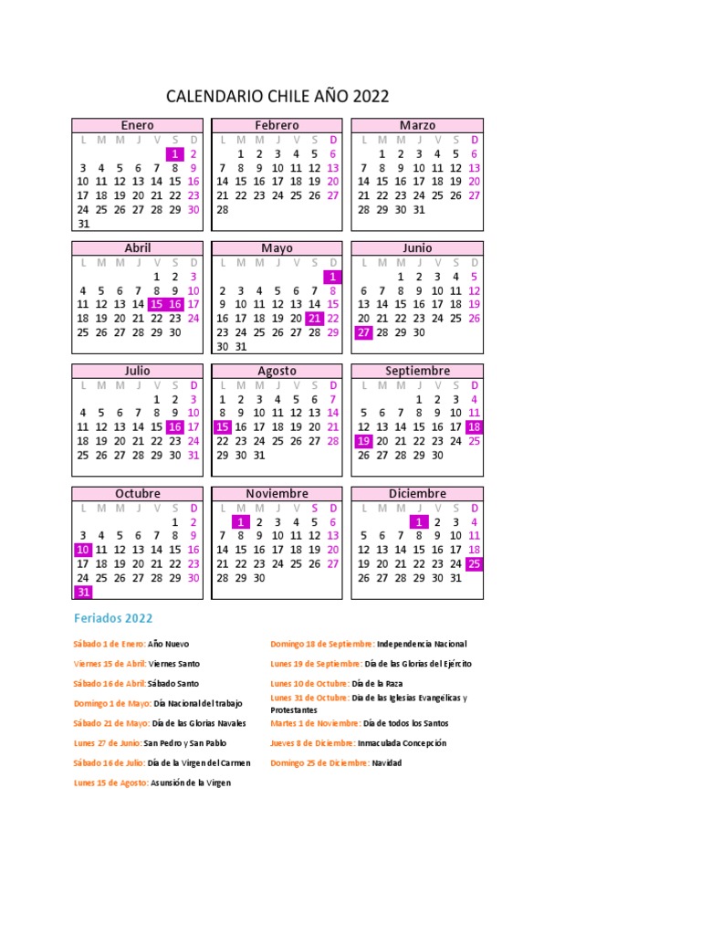 Calendario-Chile-2022 ROSA | PDF