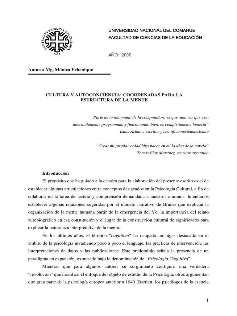 Cultura y Autoconciencia Eche | PDF | Sicología | Psicología cognitiva