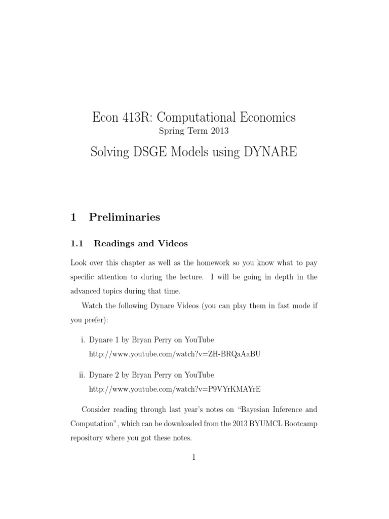 Solving DSGE Models Using Dynare | PDF