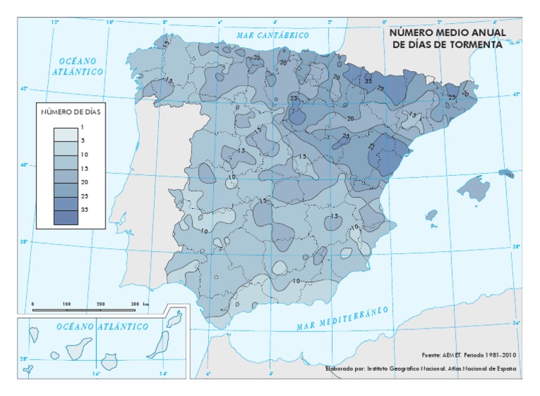 Espana - Numero Medio Anual de Dias de Tormenta - 1981 2010 - Mapa - 15800 - Spa | PDF ...