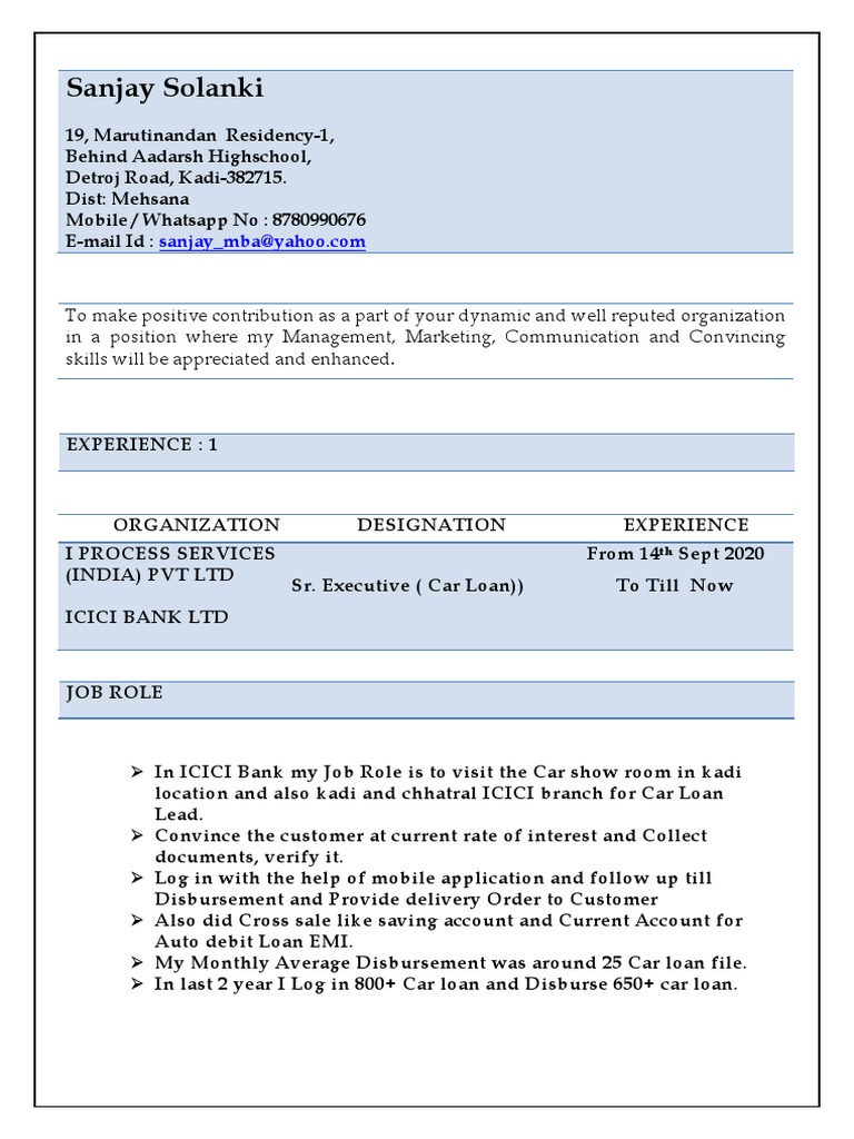 Axis Bank SANJAY SOLANKI RESUME-MBA | PDF | Banks | Credit Card