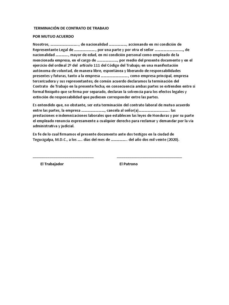 Terminación de Contrato Por Mutuo Acuerdo | PDF