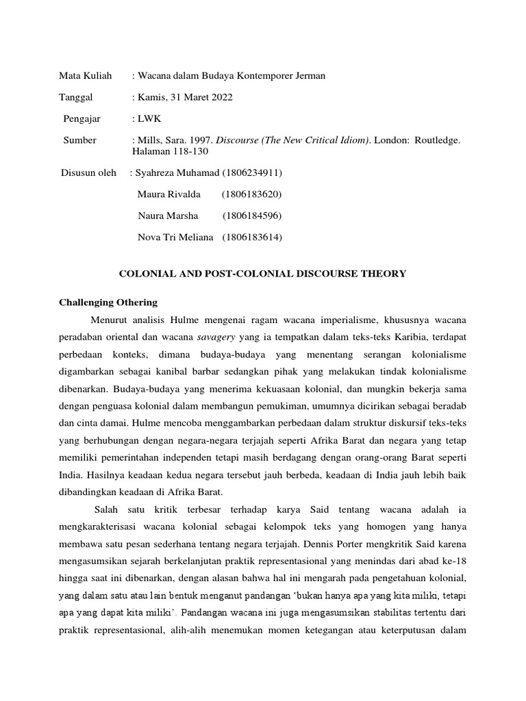 Colonial and Postcolonial Discourse Theory | PDF