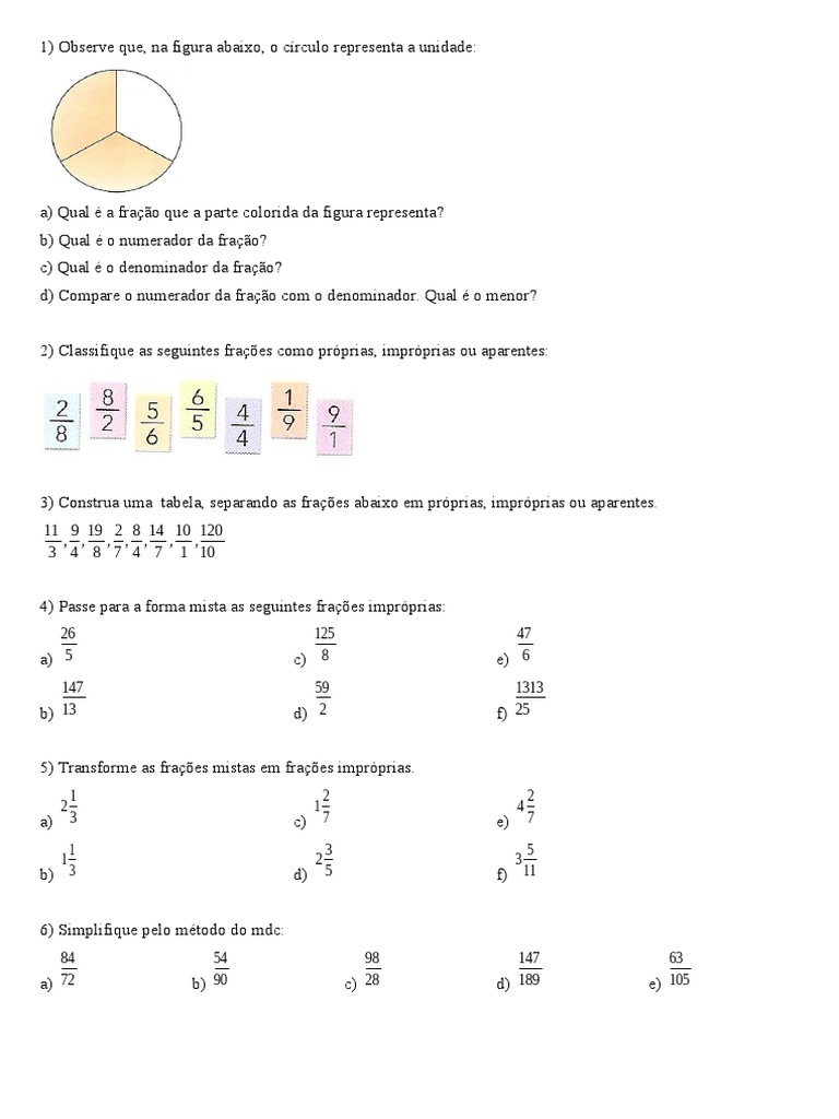 Exercícios Sobre Frações para Desmembrar - Parte 1 | PDF | Matemática ...