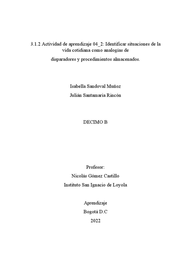 04 2 Reflexion Procedimientos Almacenados Triggers. | PDF 04 2 Reflexion Procedimientos Almacenados Triggers. | PDF