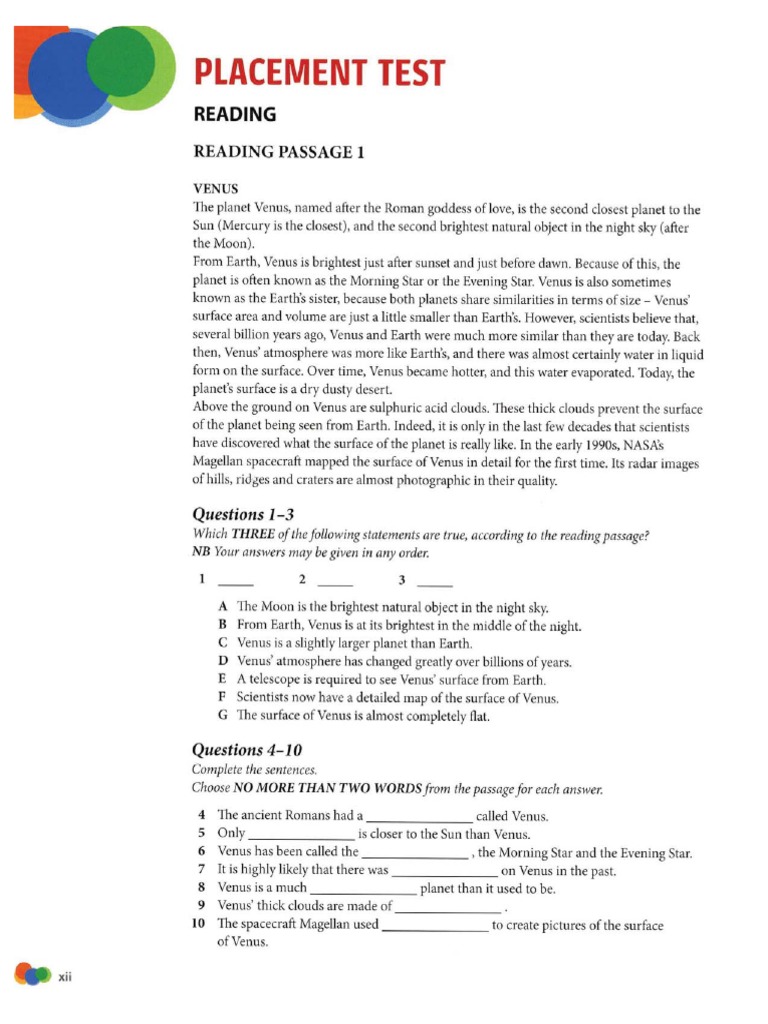Placement Test For IELTS | PDF