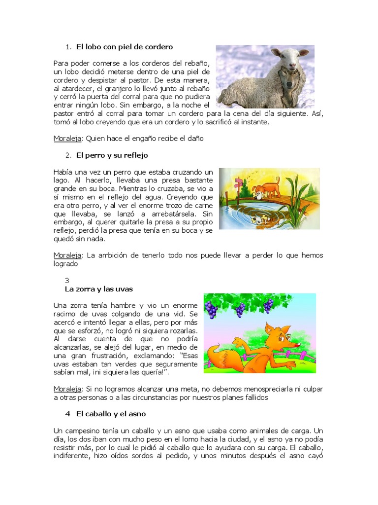 5 Fábulas Cortas con Moraleja | PDF