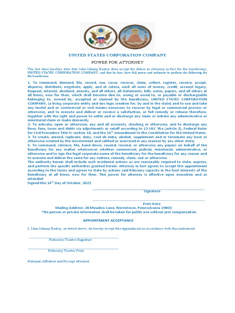 Power For Attorney | PDF | Fiduciary | Civil Law (Common Law)