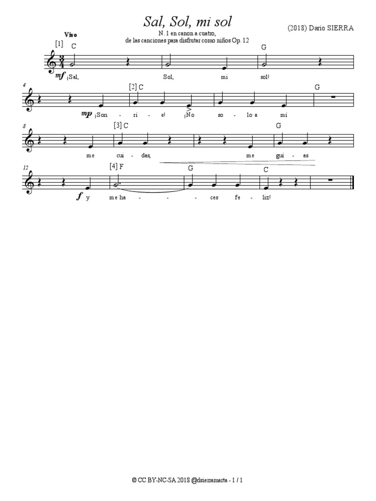 18.02.11 Darío Sierra Op. 12 N. 1 Sal, Sol, Mi Sol - Voz | PDF