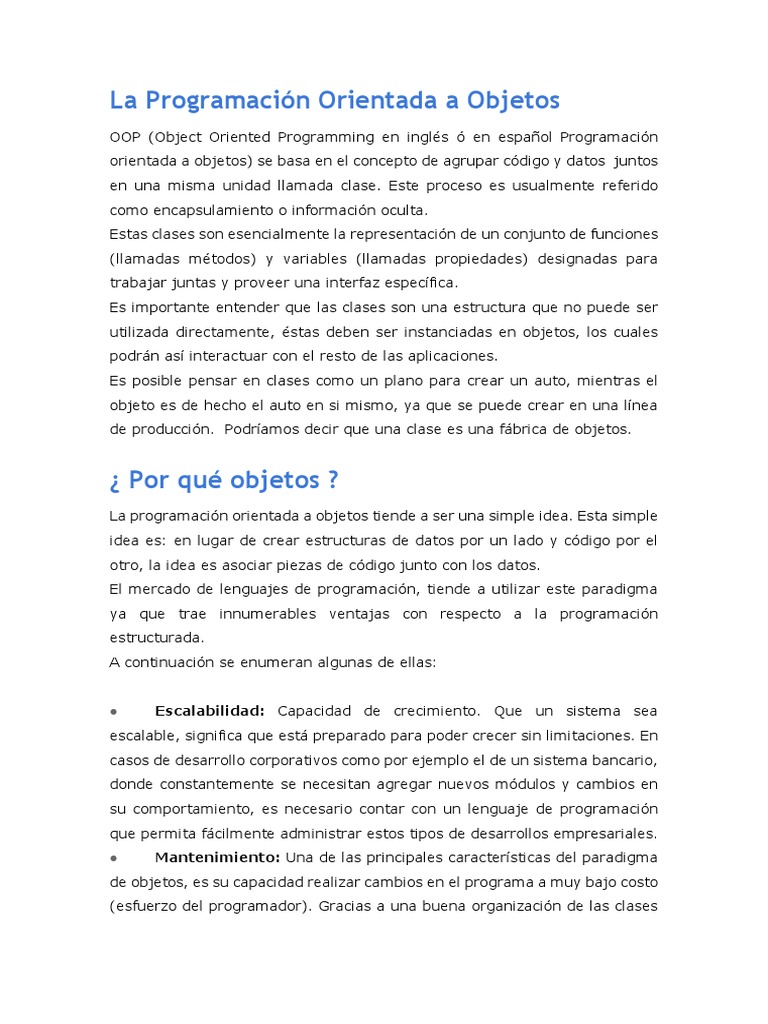 Introducción a la Programación OOP | PDF | Objeto (informática) | Programación orientada a objetos