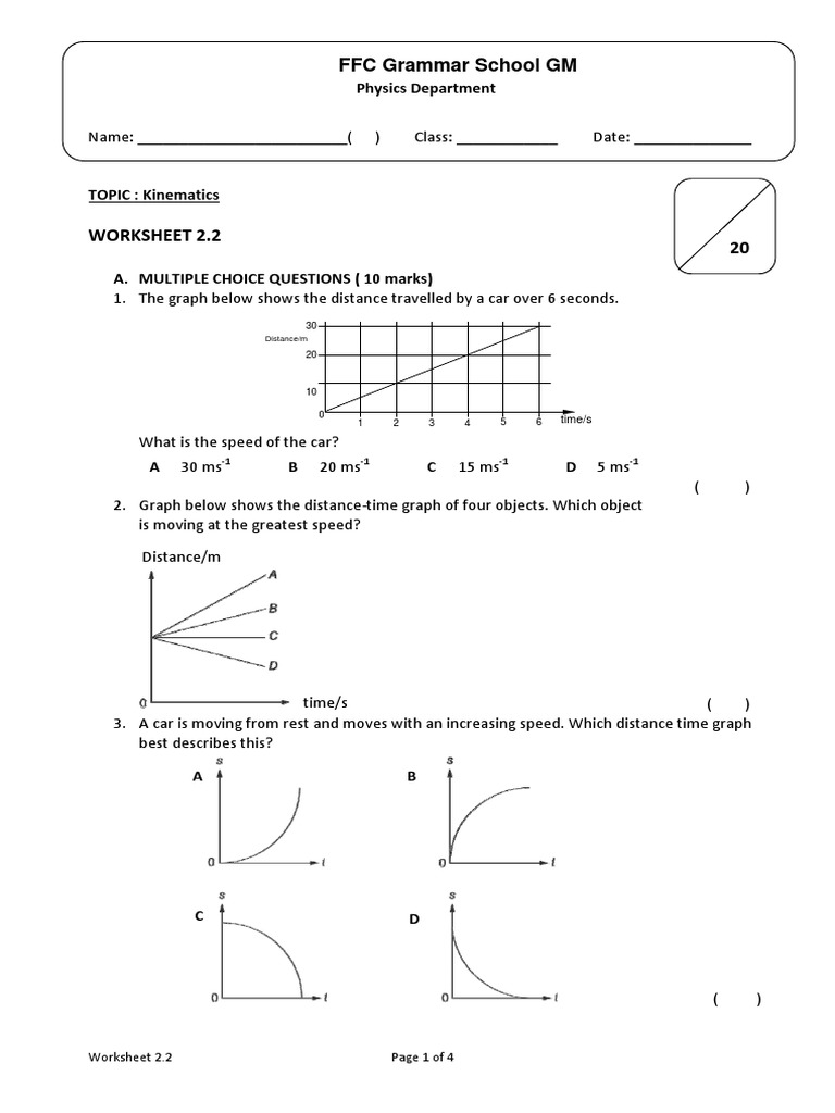 Kinematics Worksheet for Physics Students | PDF | Speed | Acceleration