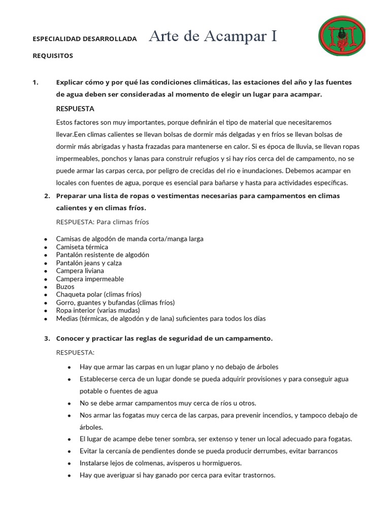 Arte de Acampar I - DESARROLLADA | PDF | Ropa | Clima