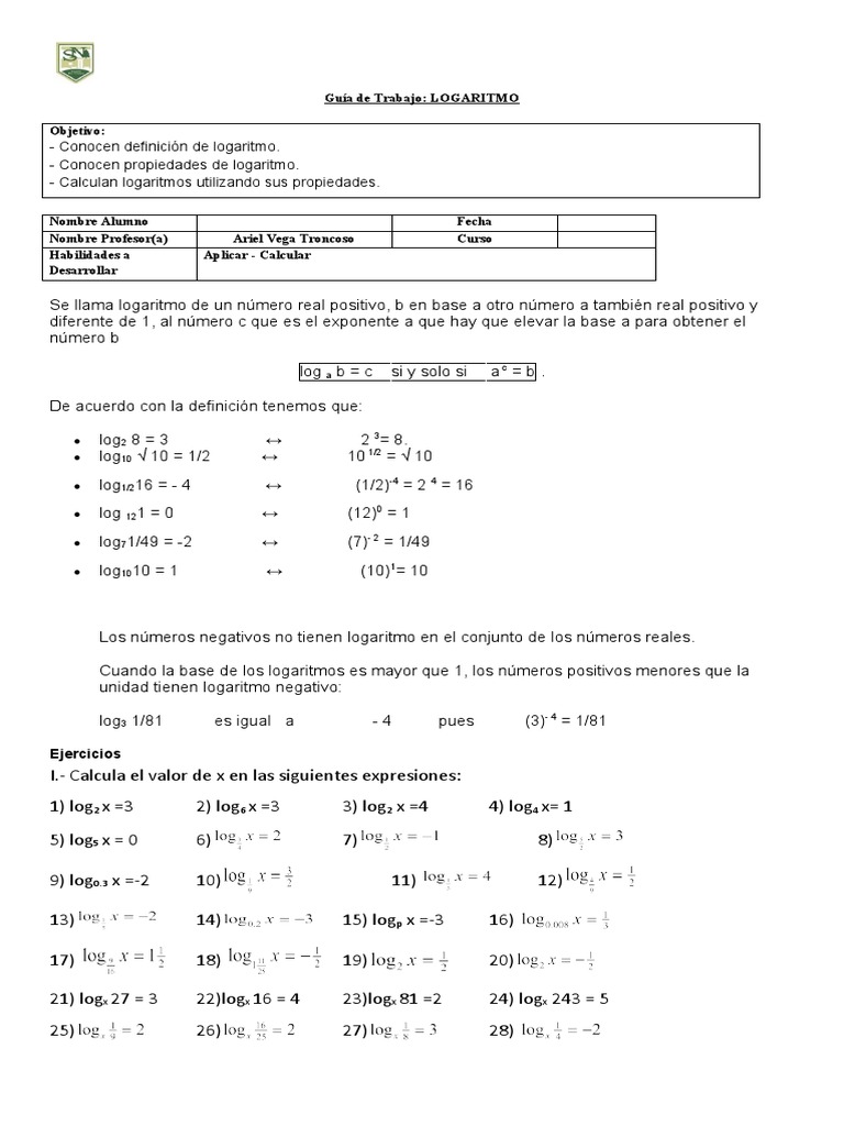 Guía Completa de Logaritmos | PDF | Logaritmo | División (Matemáticas)