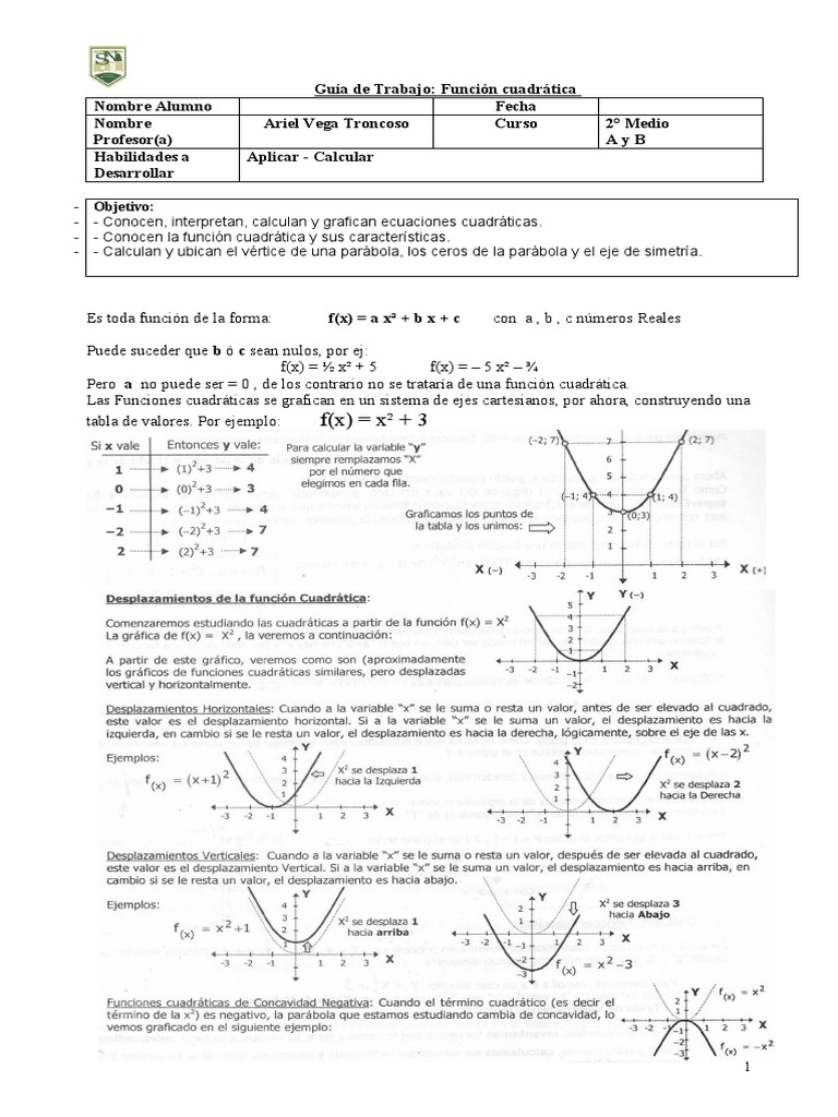 Mat Guia 2°medio Func Cuadr2 Agosto | PDF | Ecuación cuadrática | Ecuaciones