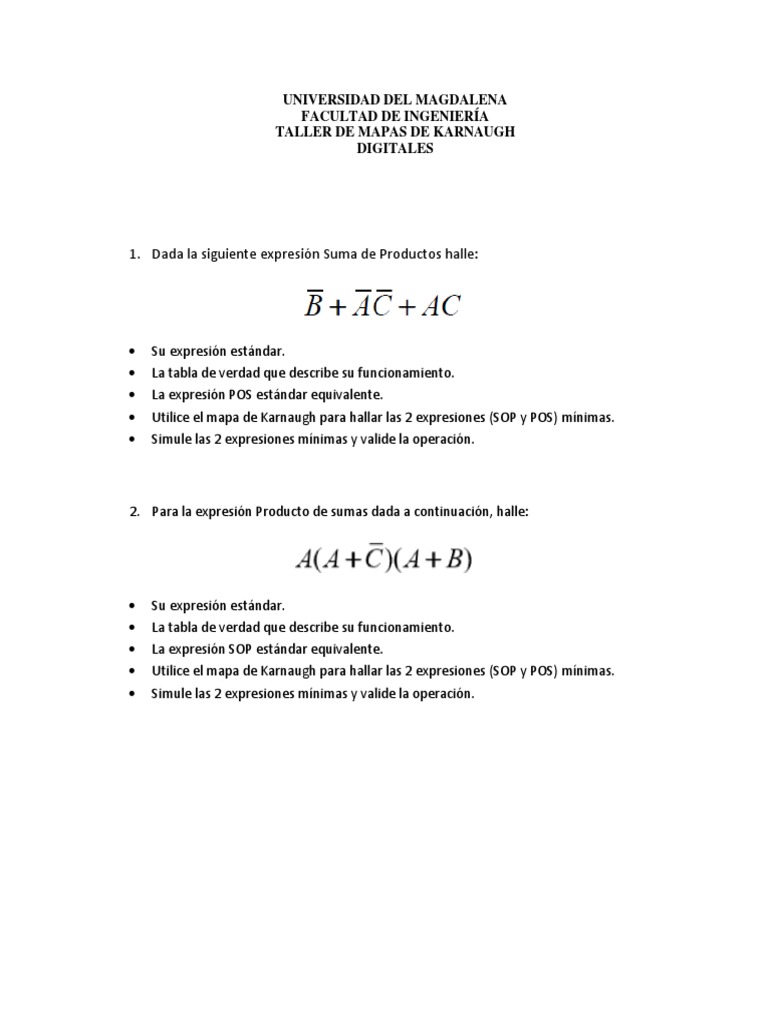 Taller Mapas de Karnaugh | PDF | Métodos y materiales de enseñanza | Informática