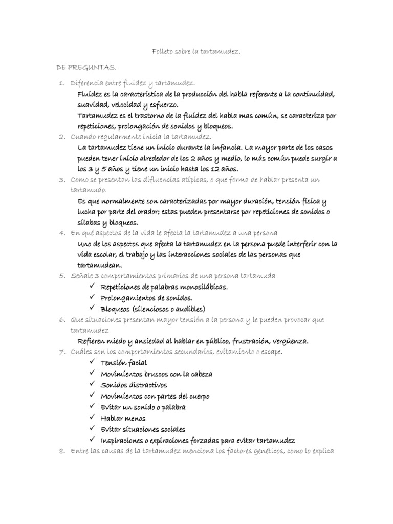 Folleto Sobre La Tartamudez | Descargar gratis PDF | Tartamudeo | Cognición