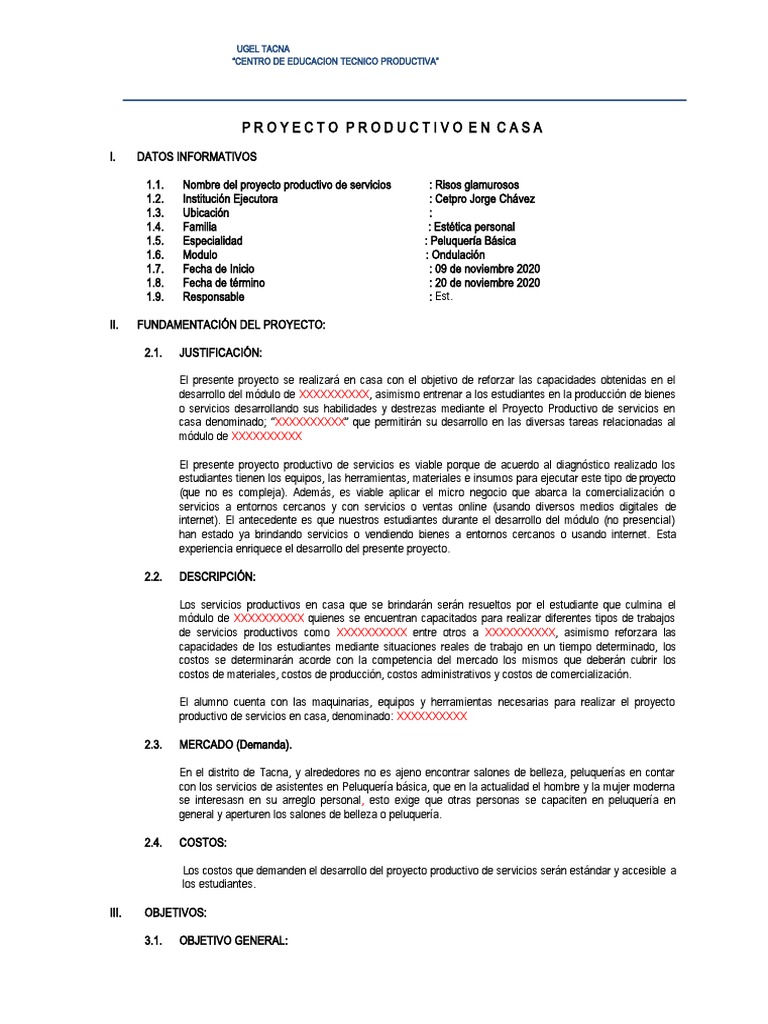 Proyecto Productivo en Casa - CETPRO | PDF
