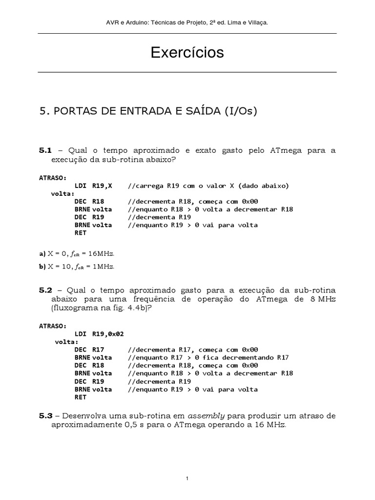 Lista Exercicios AVR e Arduino 2a Ed | PDF | Arduino | Indutor