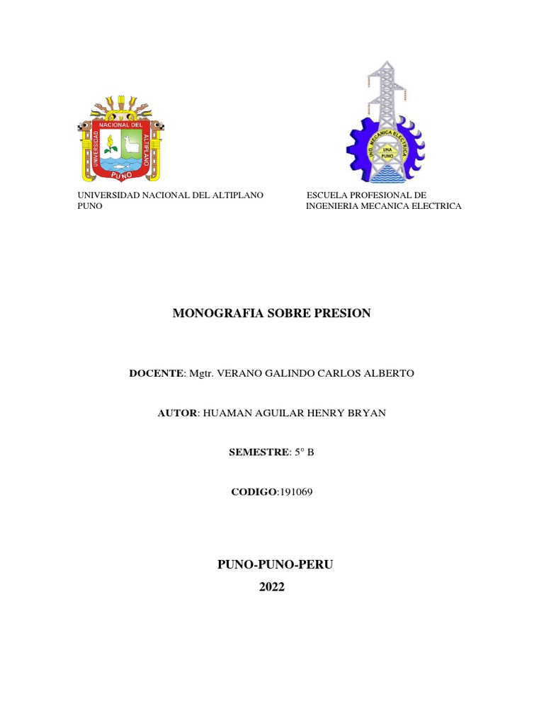 Monografia Sobre Presion | Descargar gratis PDF | Presión | Pascal (Unidad)